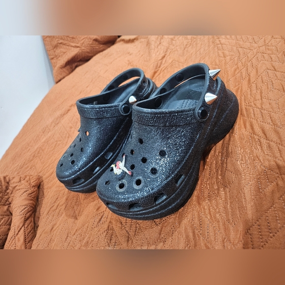 CROCS | Shoes | Crocs Classic Bae Glitter Stud Clog Black Goth Rock ...